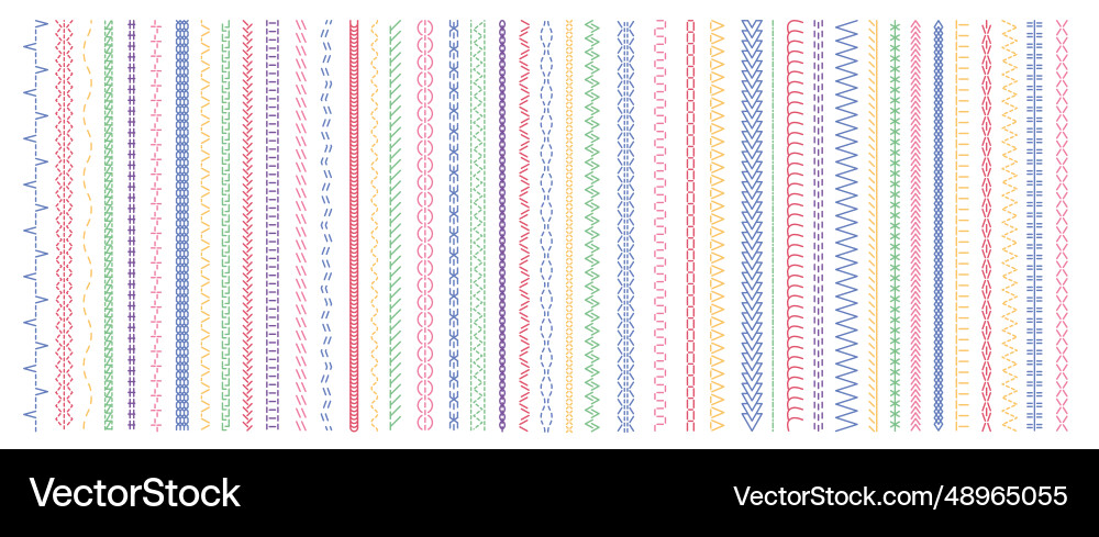 Colorful stitches pattern seam and straight Vector Image