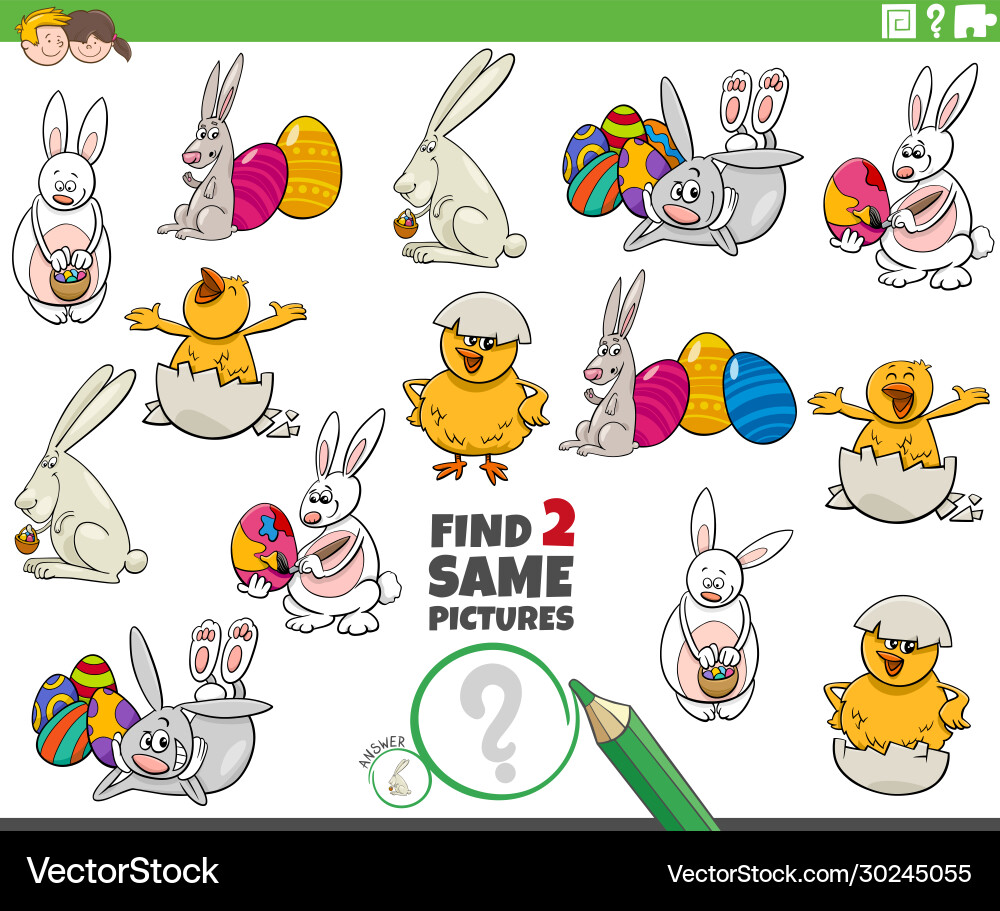 Find two same easter characters task for children Vector Image