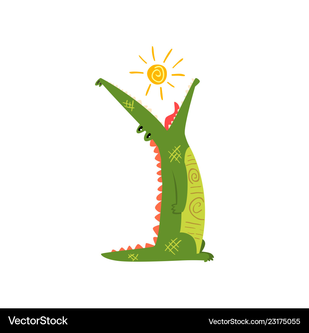 Friendly crocodile swallowing sun funny Royalty Free Vector
