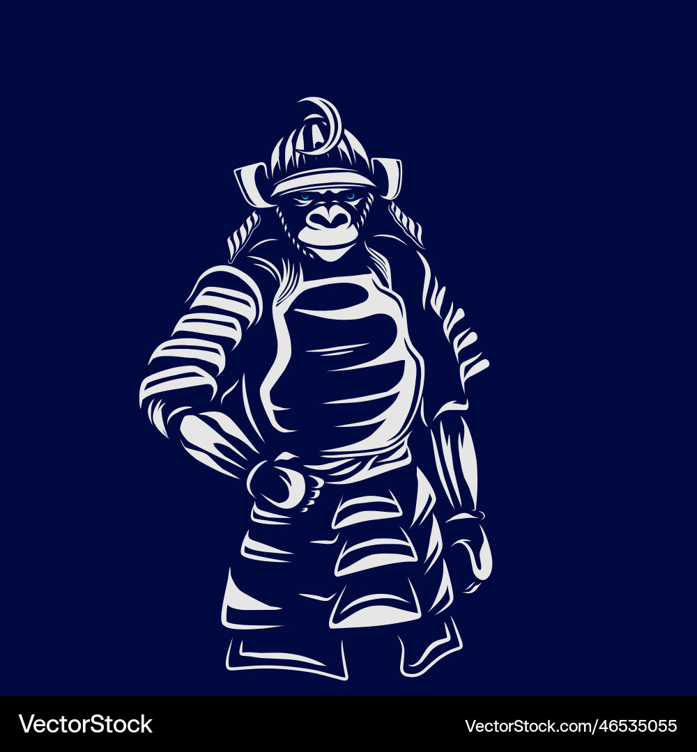 Funny funky japan samurai monkey line pop art Vector Image
