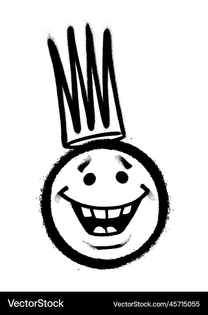 Graffiti emoticon with crown smiling face painted Vector Image