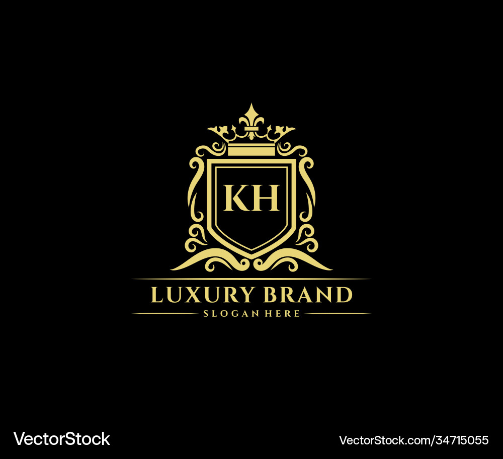 Kh initial letter gold calligraphic feminine Vector Image