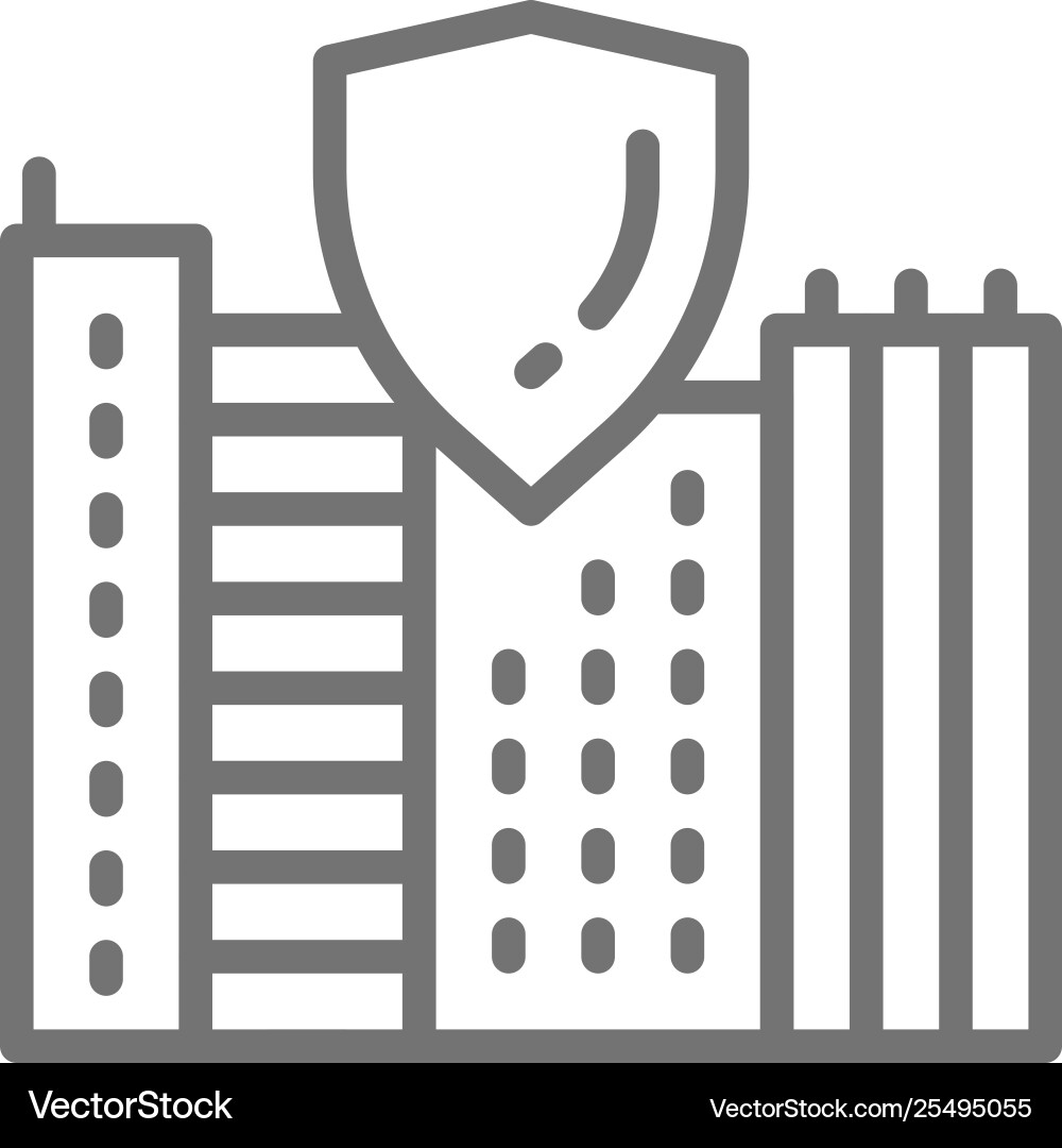 Safe city town with shield secure line icon Vector Image