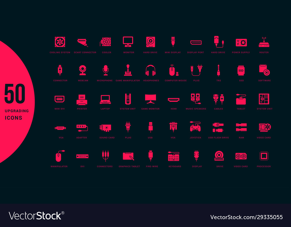 Set simple icons upgrading computer Royalty Free Vector