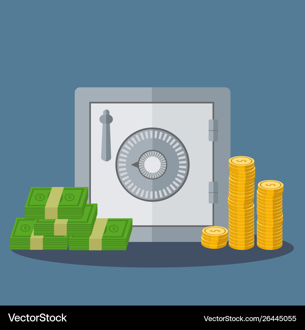 Small safe with money in coins and notes Vector Image
