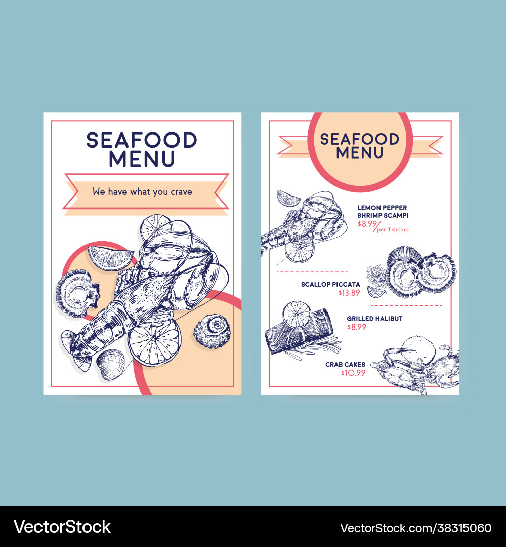 Big menu template with seafood concept design Vector Image