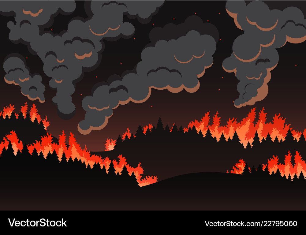 Forest fire panorama natural landscape Royalty Free Vector