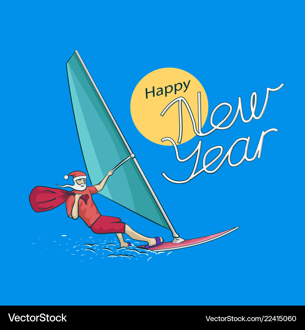 Santa claus windsurfing Royalty Free Vector Image
