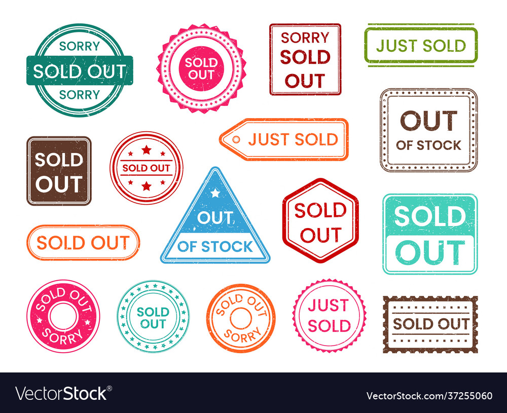 Sold out stamp stock shopping sale label Vector Image