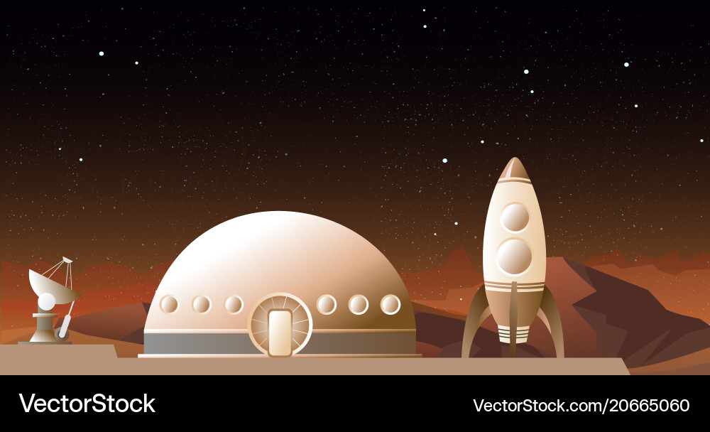 Spaceship on mars Royalty Free Vector Image - VectorStock