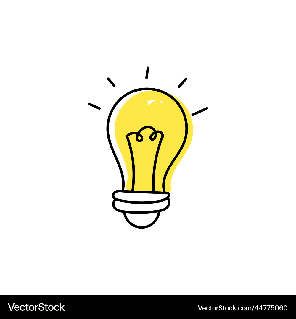 Yellow illumination light bulb hand drawn icon Vector Image