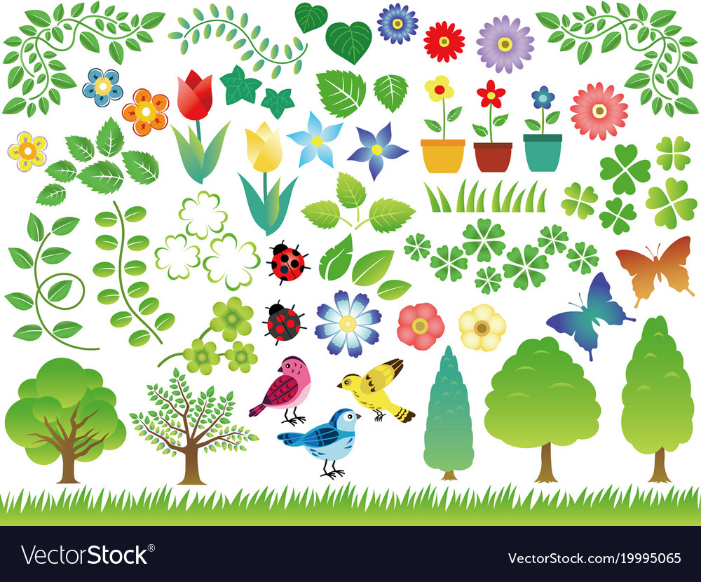 Assorted spring and summer graphic elements Vector Image