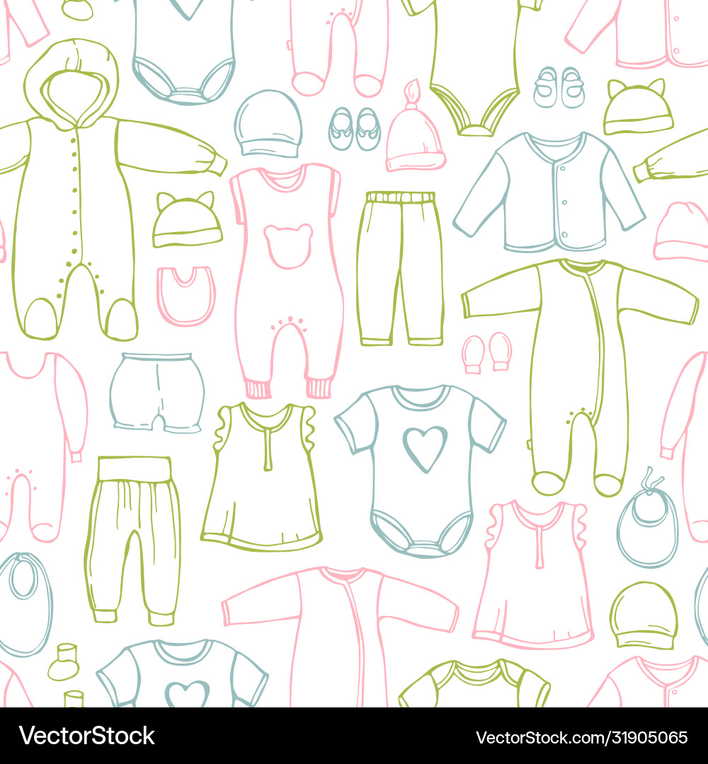 Baby clothing on white background seamless pattern