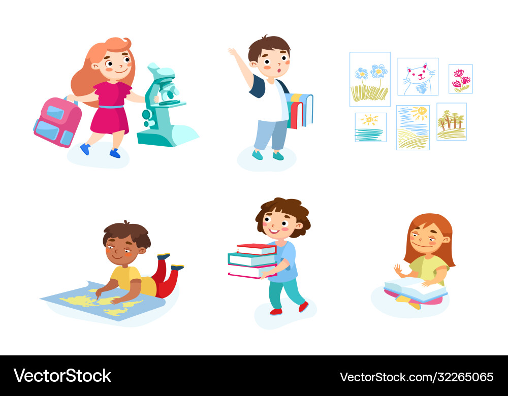 Back to school set children with studying Vector Image