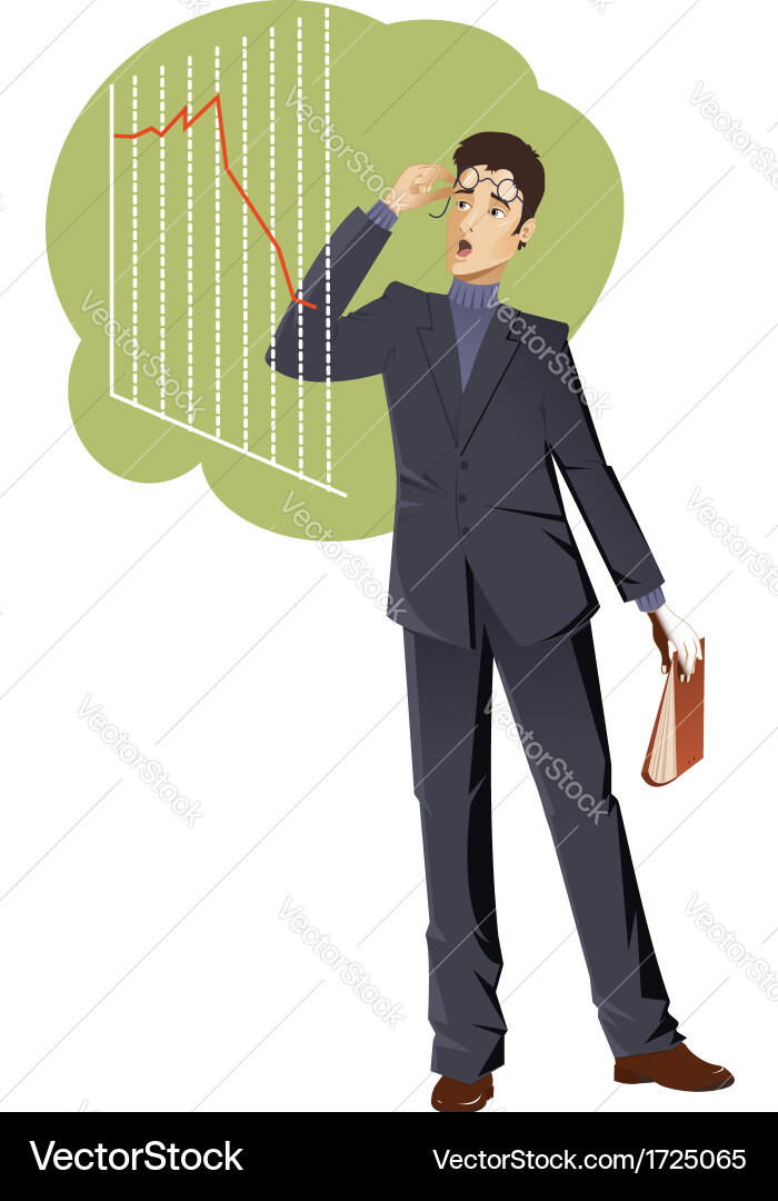 Businessman is shocked about the graph Royalty Free Vector