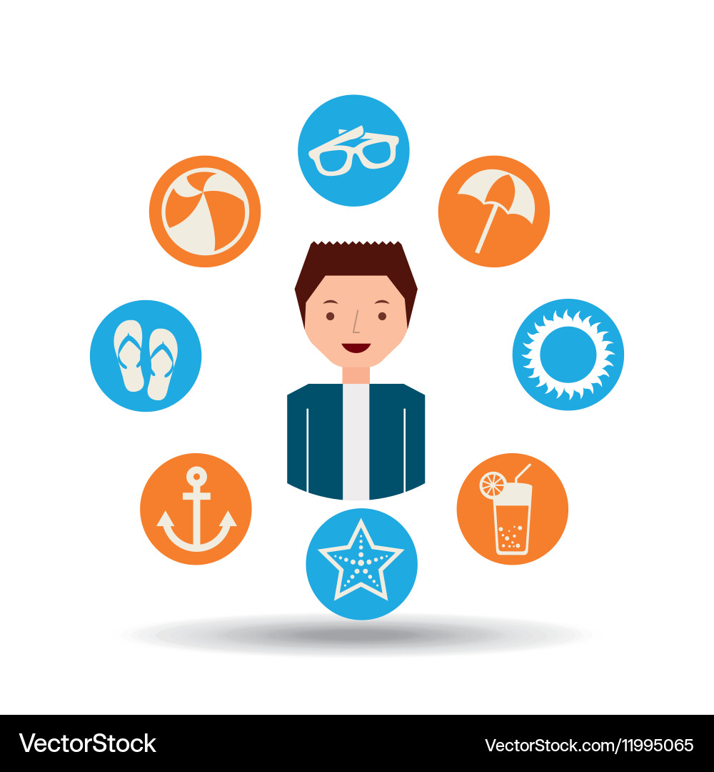 Charakter junge Mann Sommer Urlaub Sammlung Vektorbild