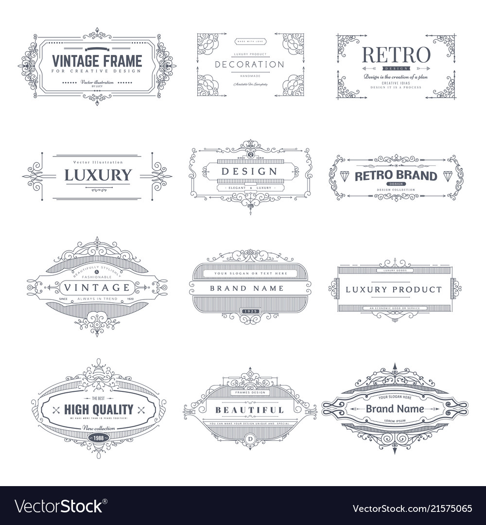 Collection of vintage patterns and frames Vector Image