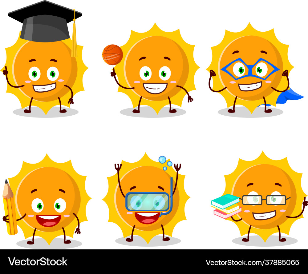School student sun cartoon character Royalty Free Vector