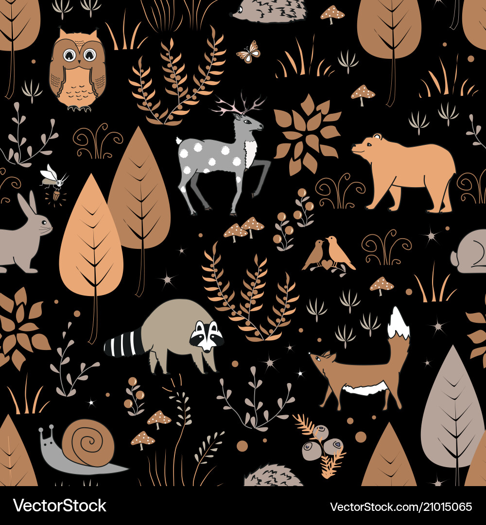 Seamless pattern with fairy plants and forest Vector Image