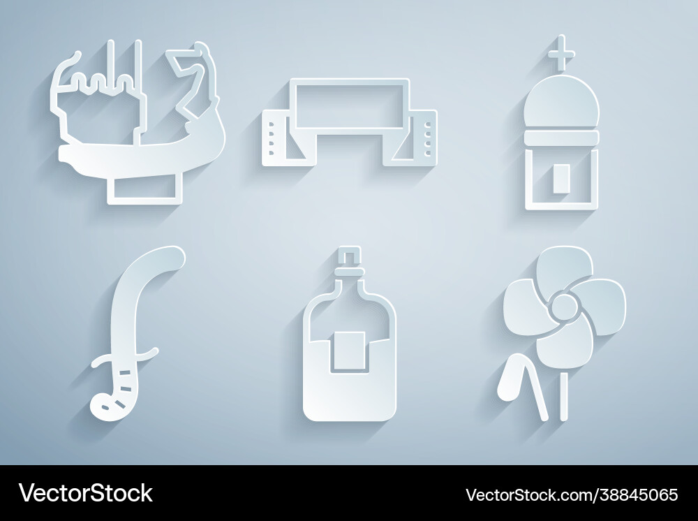 Set bottle vodka church tower medieval sword Vector Image