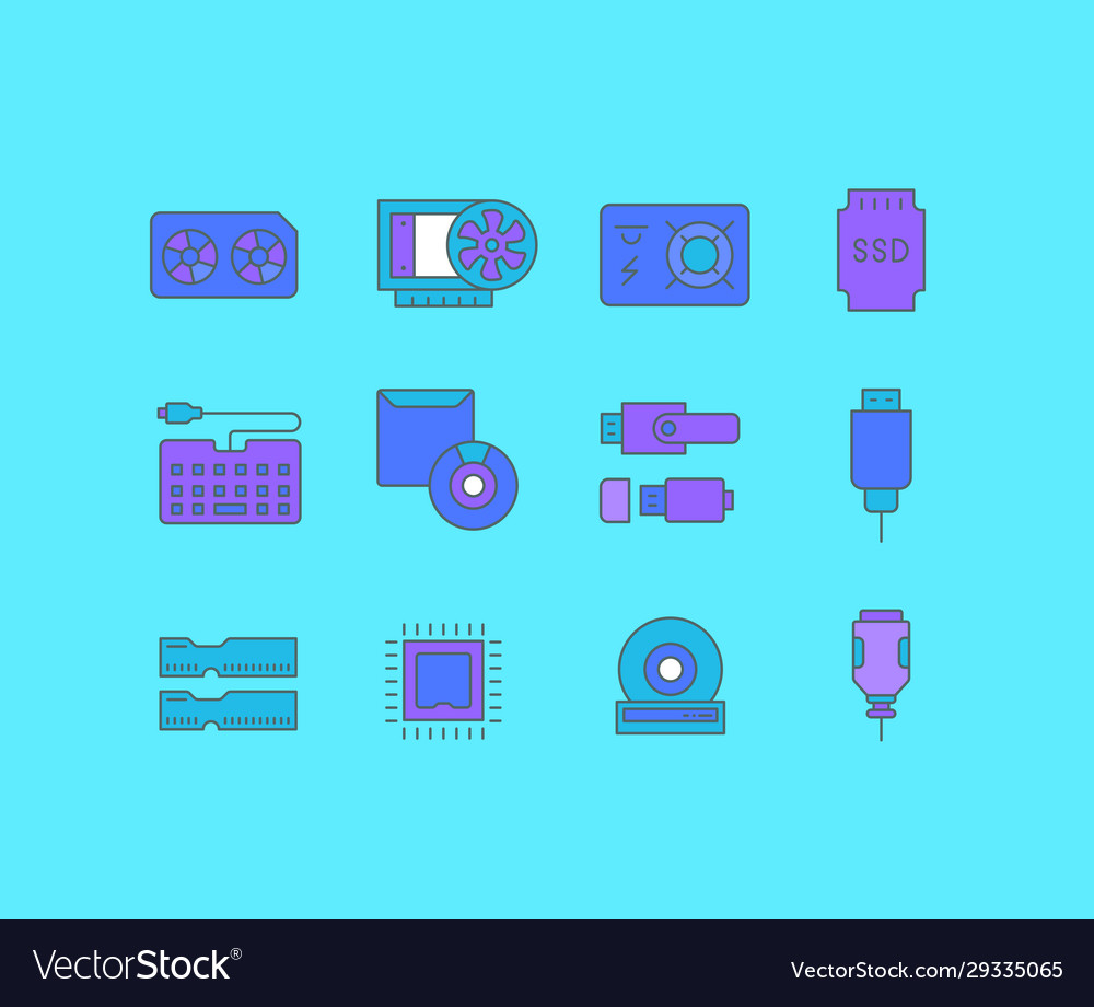 Set simple line icons upgrading computer Vector Image