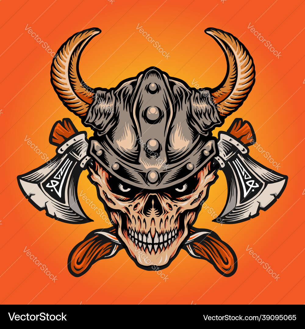Viking nordic warrior skull axe isolated Vector Image