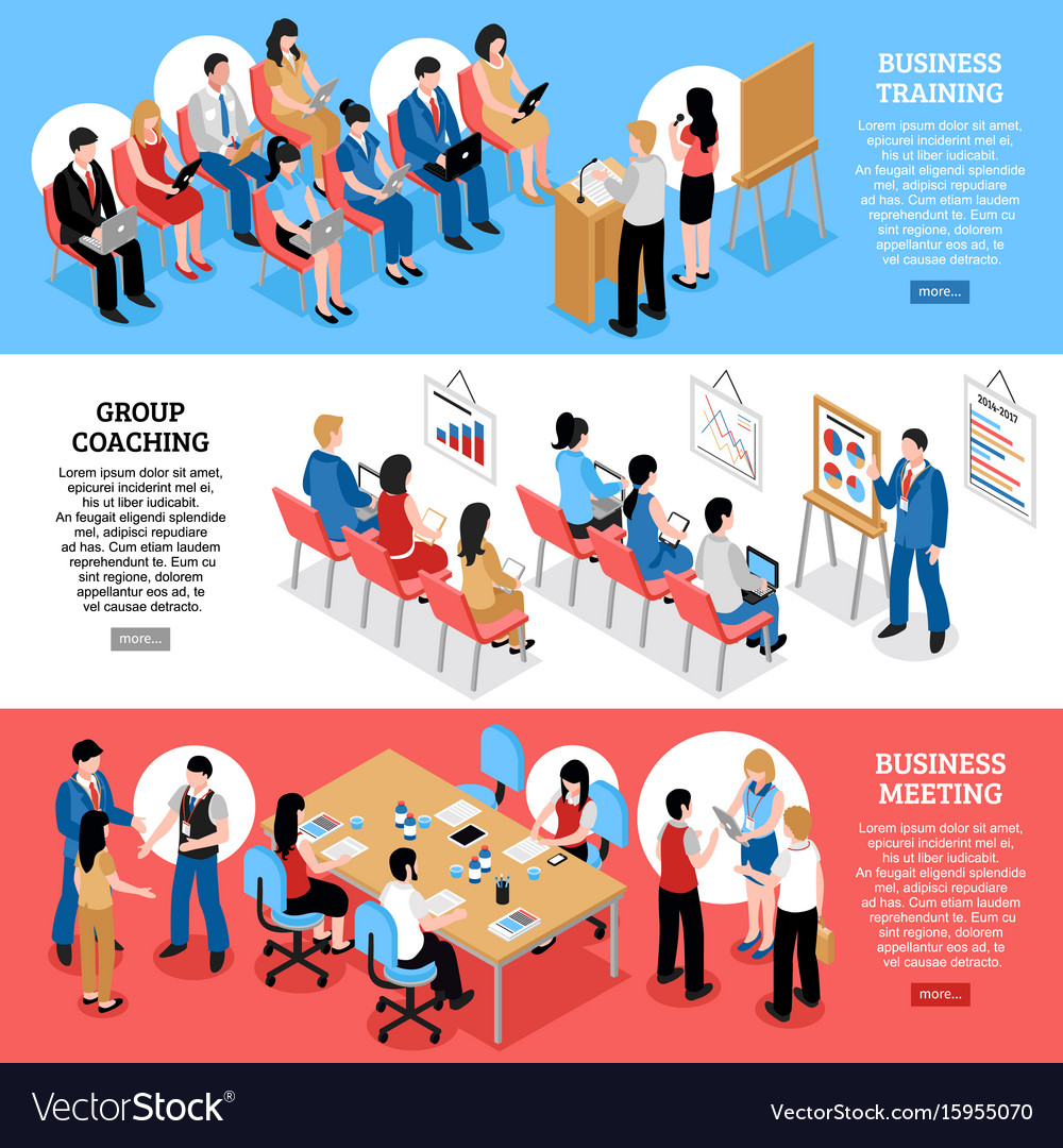 Business meeting isometric horizontal banners Vector Image Business meeting isometric horizontal banners Vector Image