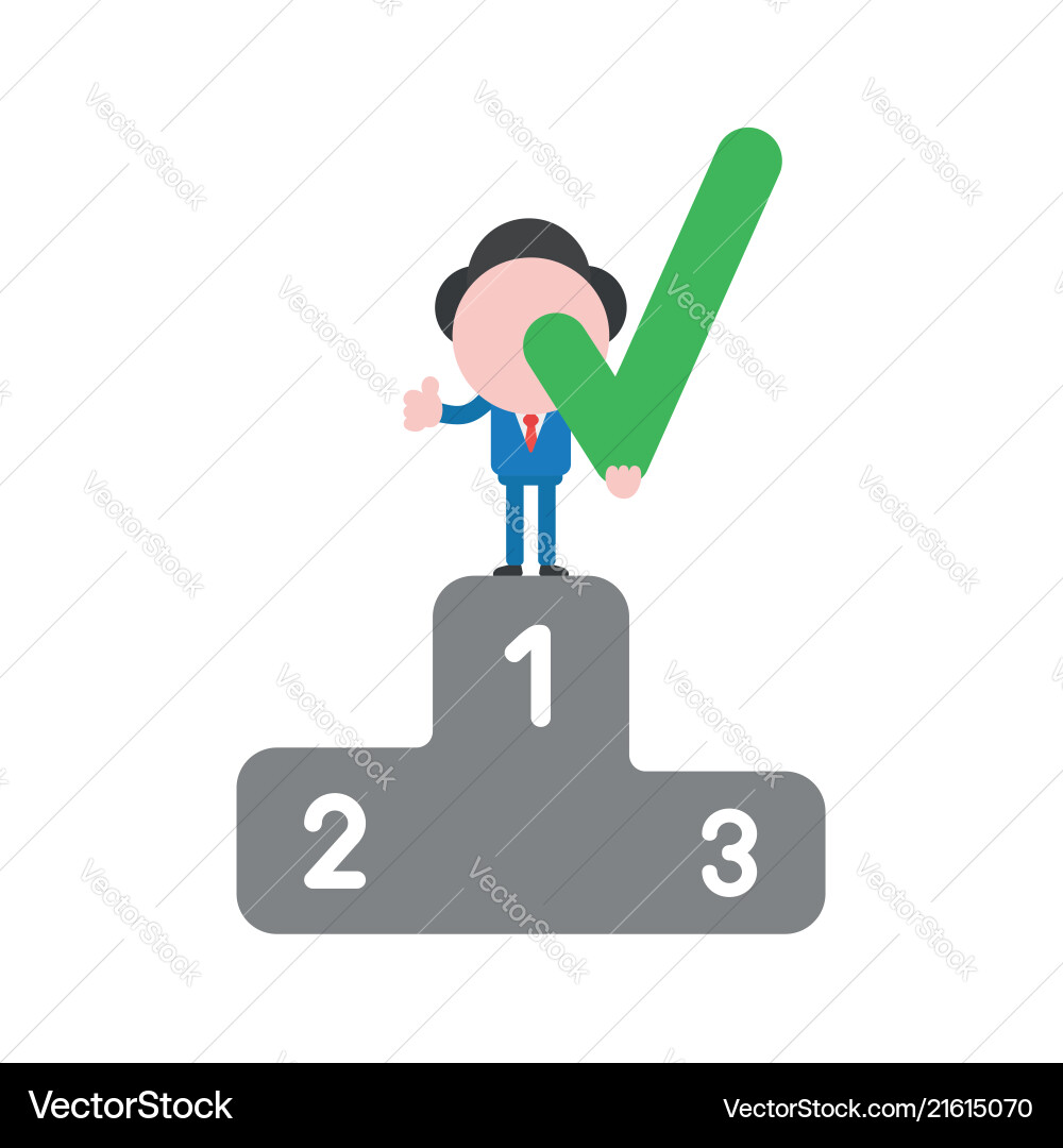 Businessman character holding check mark on first Vector Image
