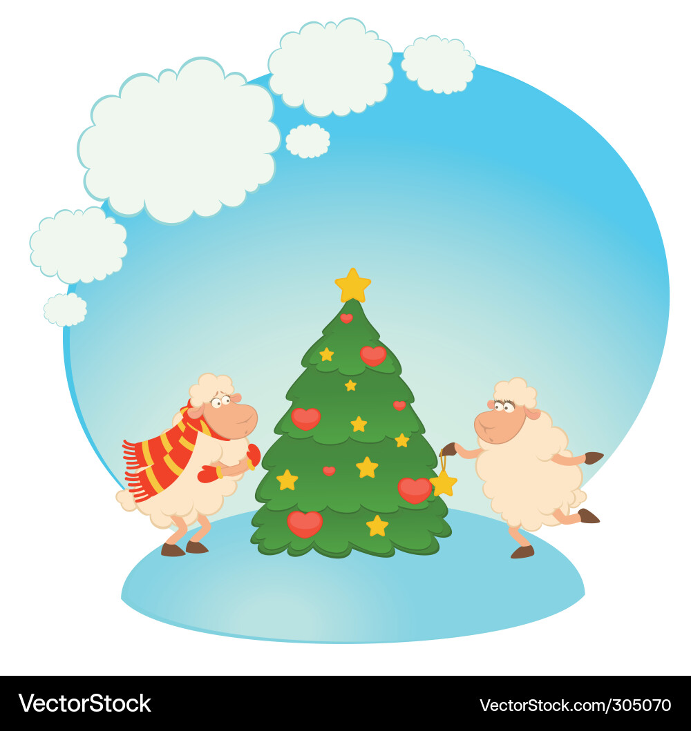 Cartoon sheep at christmas Royalty Free Vector Image