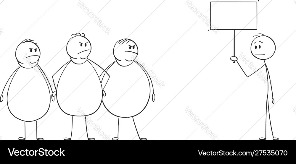 Cartoon thin man holding empty sign and group Vector Image