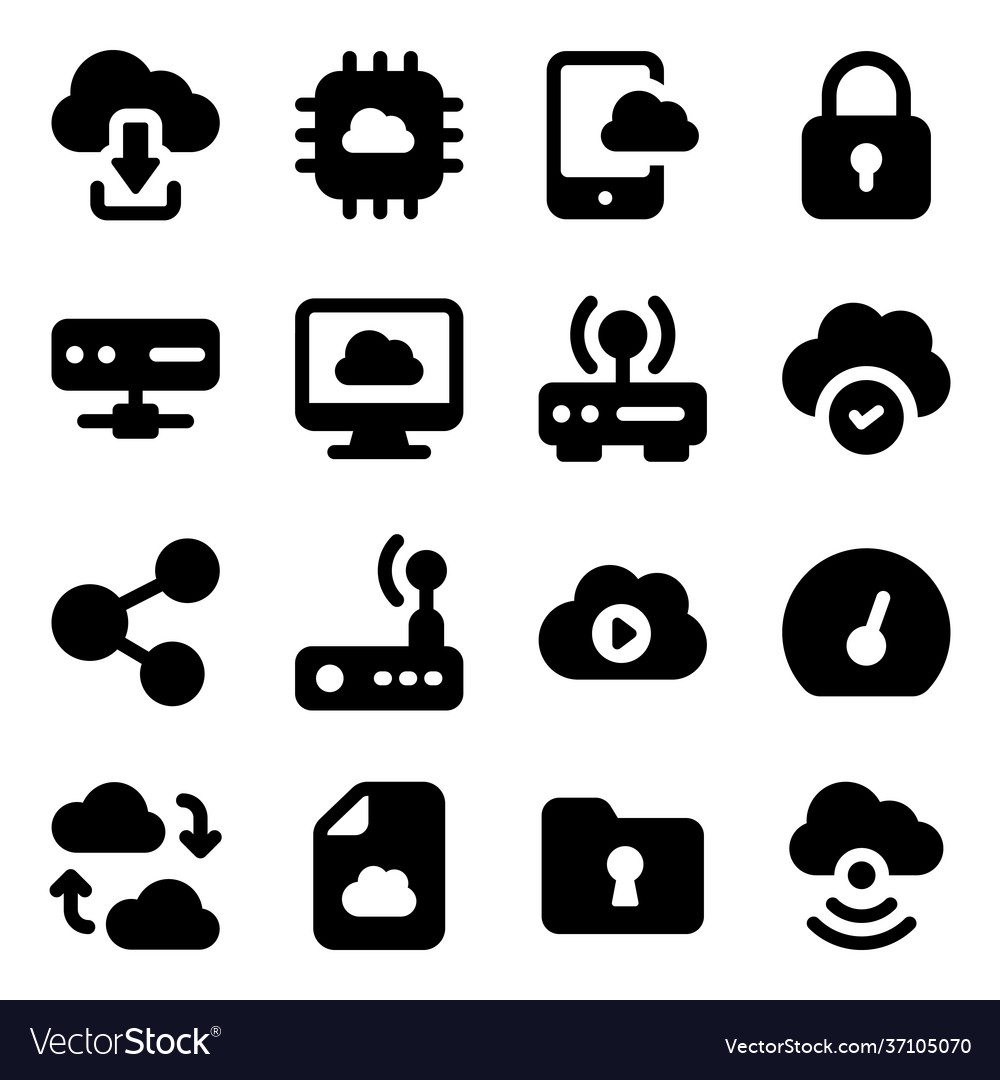 Cloud storage solid icons pack Royalty Free Vector Image