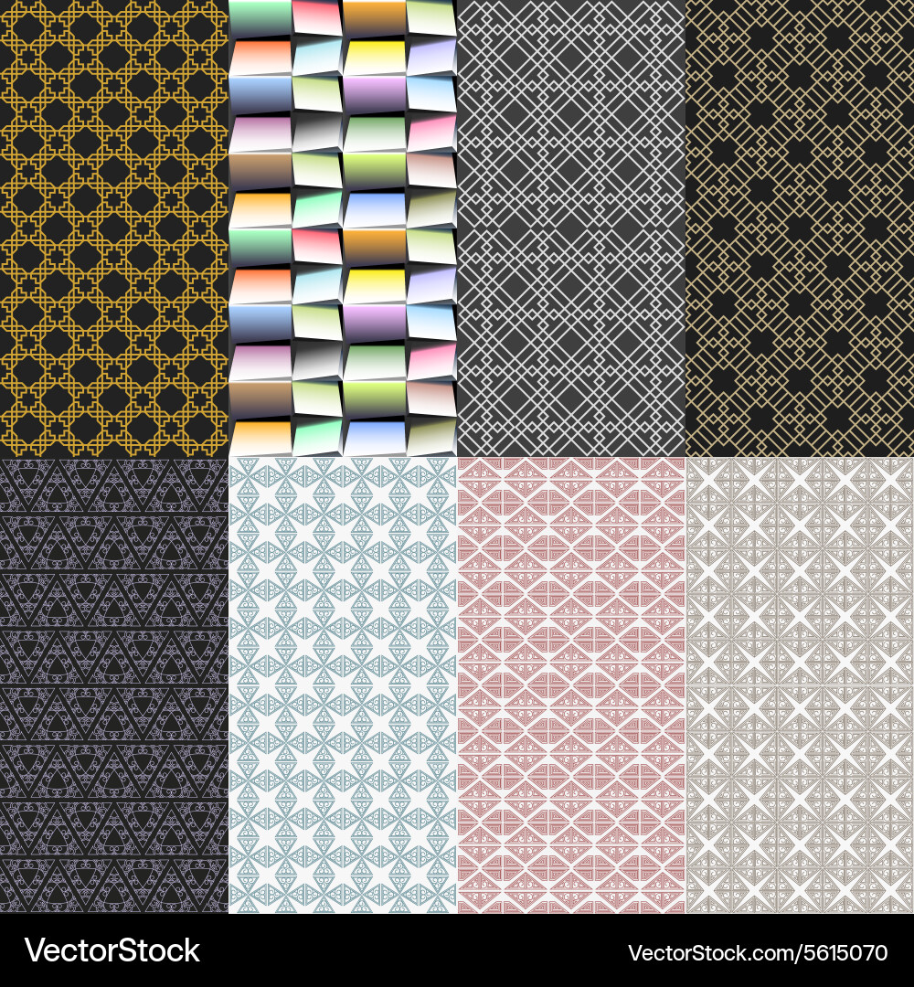 Eight geometric patterns set of seamless Vector Image
