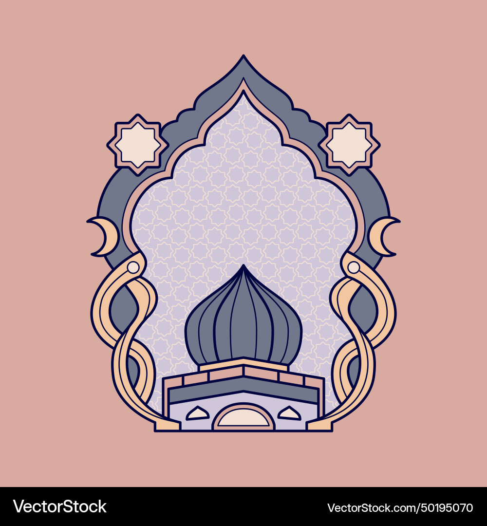 Elegant mosque with black yellow islamic frame Vector Image