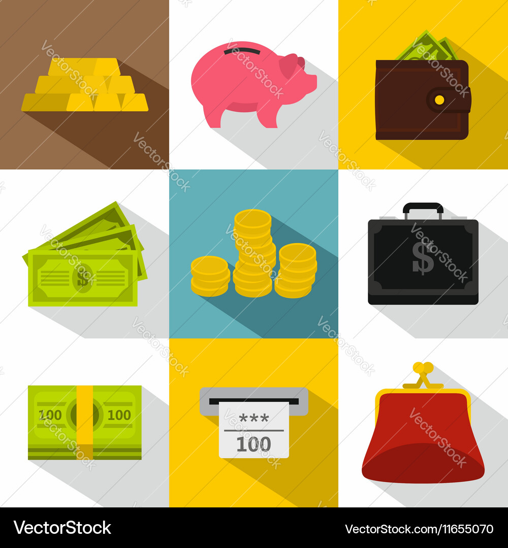 Money icons set flat style Royalty Free Vector Image