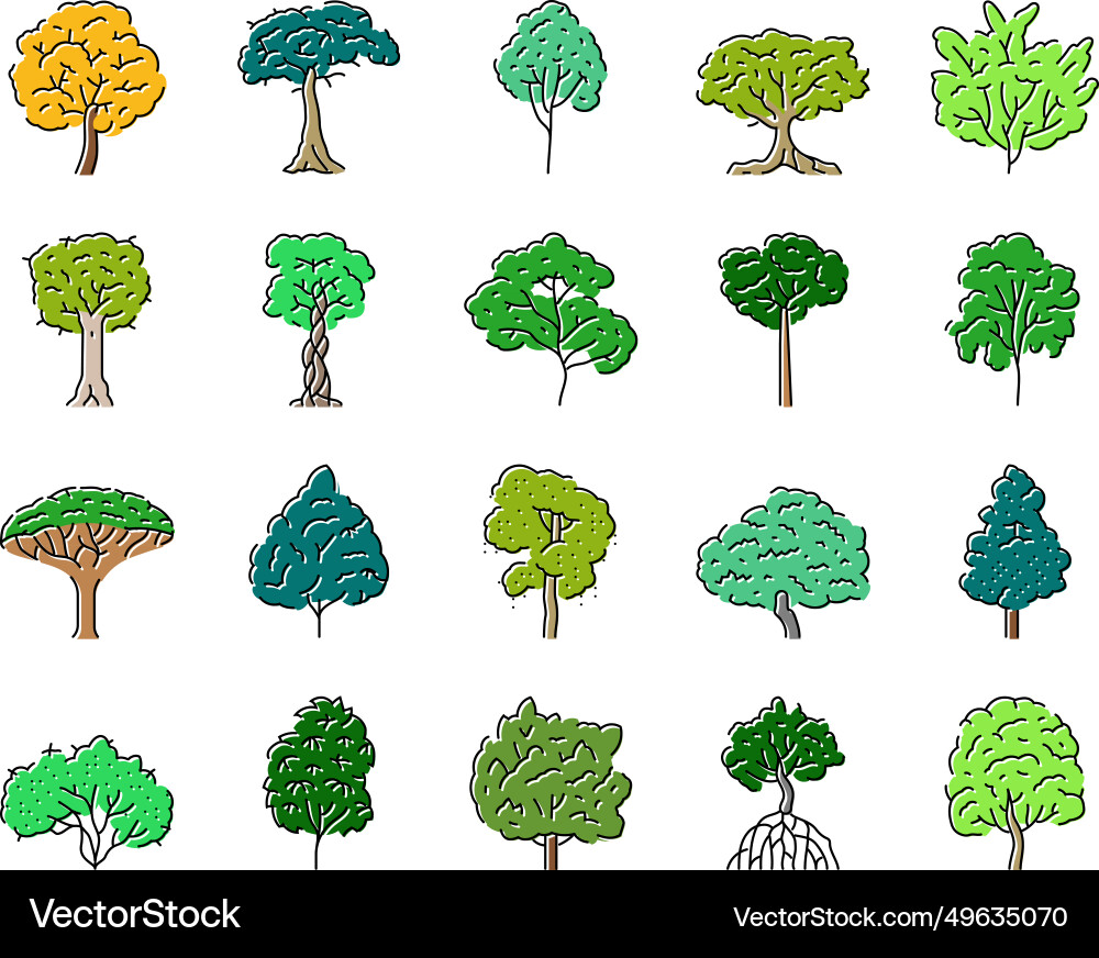 Rainforest jungle amazon nature icons set Vector Image