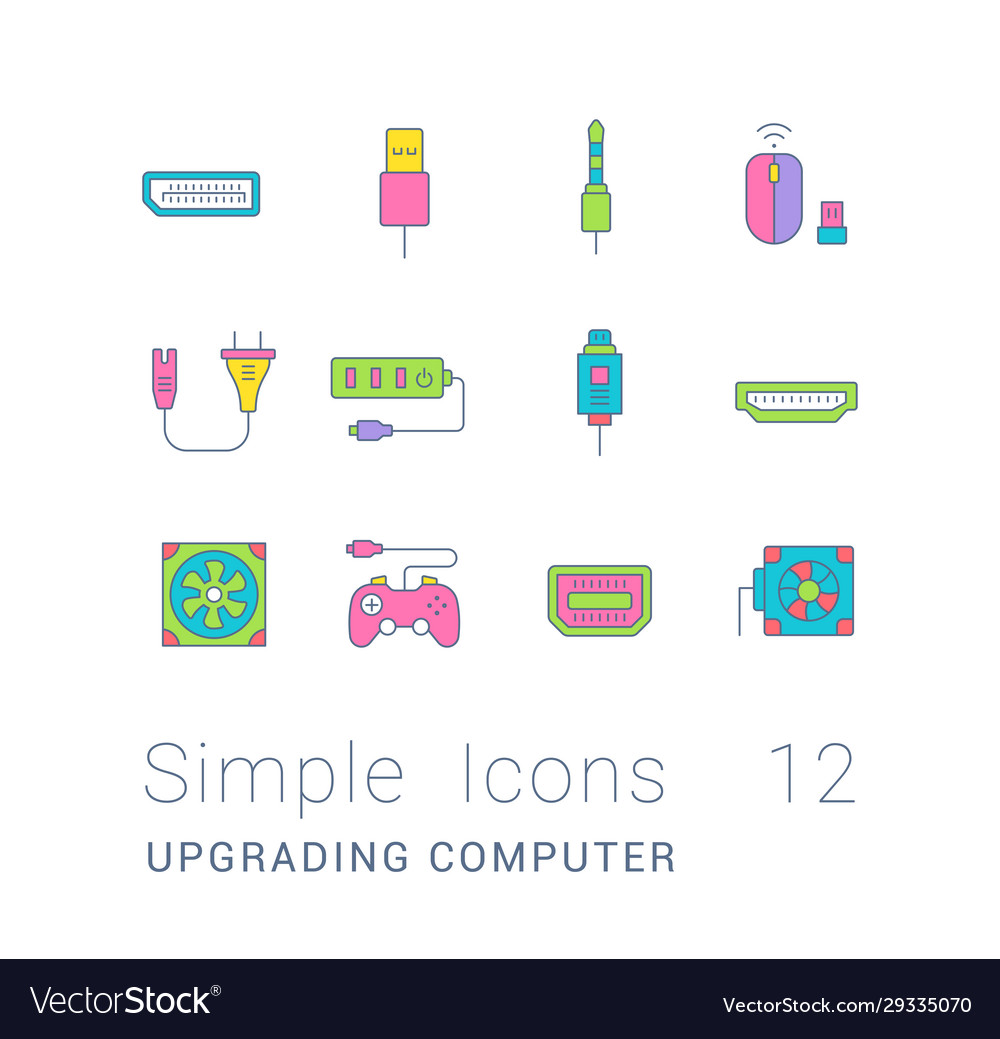 Set simple line icons upgrading computer Vector Image