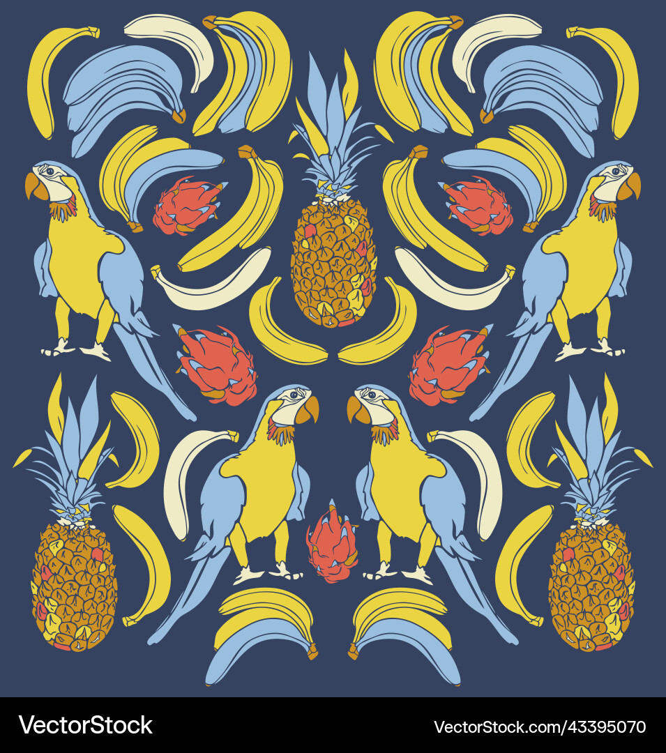 With parrots and exotic fruit design ara Vector Image