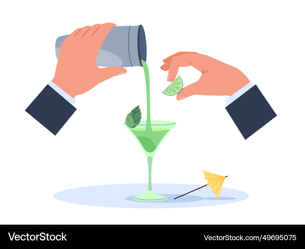 Bartenders hands are preparing cocktail hand hold Vector Image