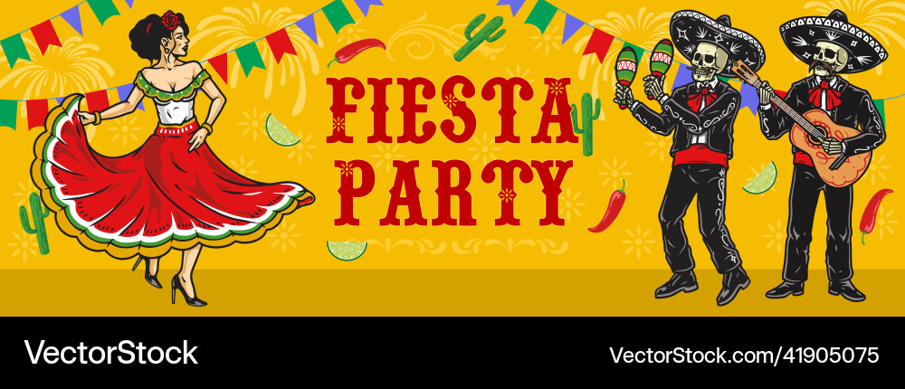 Fiesta party horizontal vintage banner Royalty Free Vector