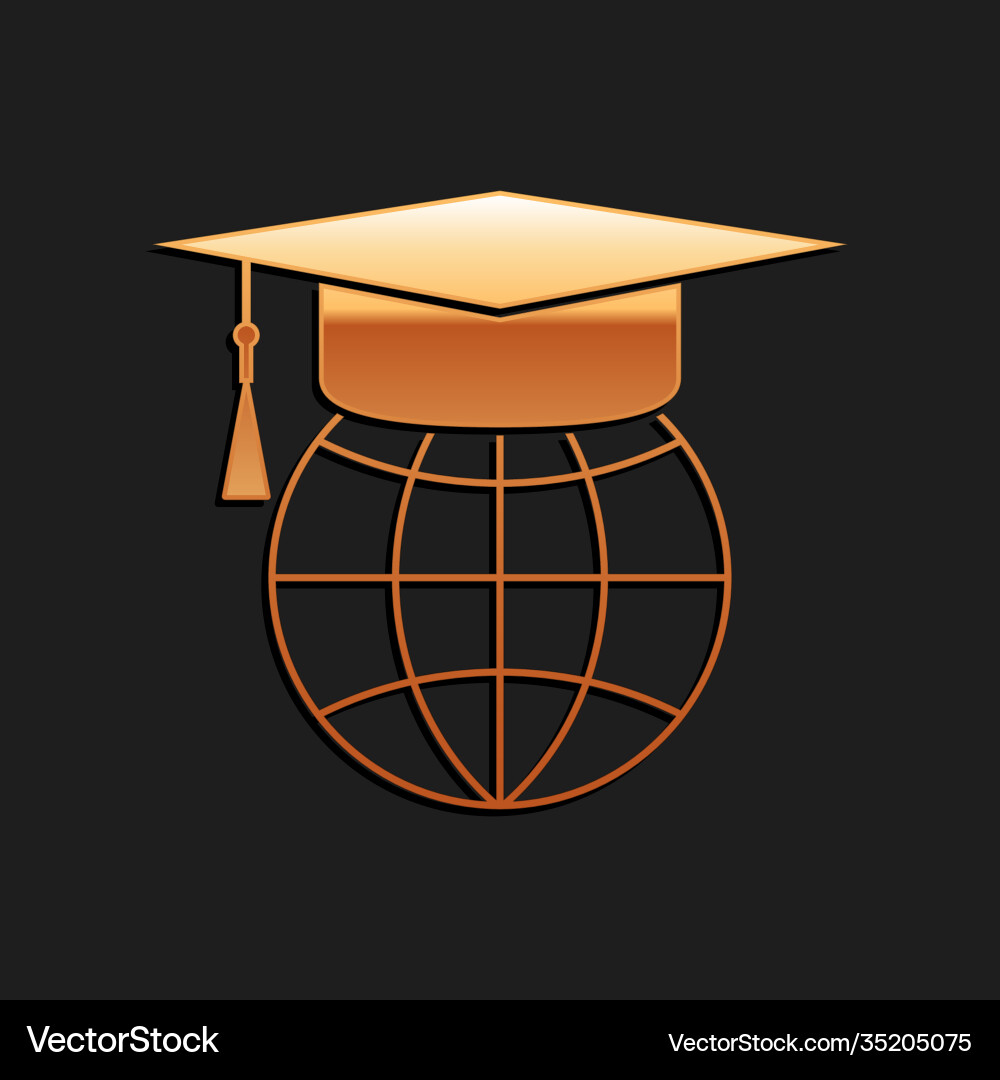 Gold graduation cap on globe icon isolated Vector Image