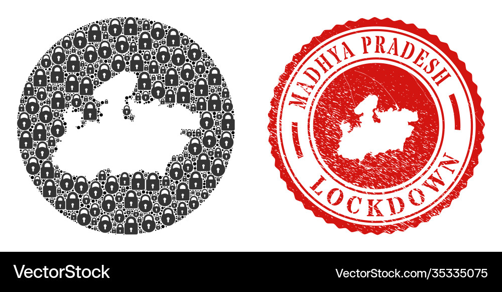 Lockdown scratched stamp and locks mosaic hole Vector Image