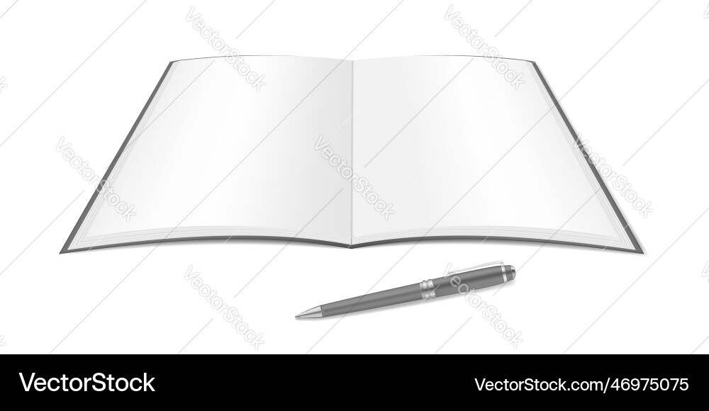Open notebook with white blank pages and pen Vector Image