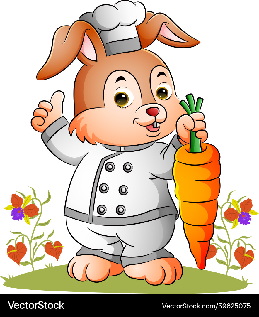 Rabbit chef is holding a big carrot Royalty Free Vector