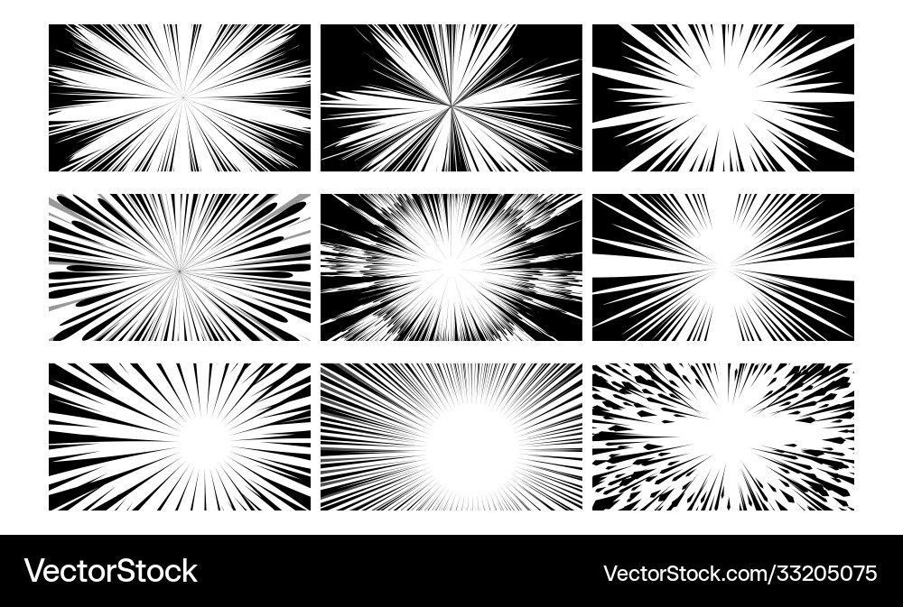 Radial comic book speed line vignetting cover set Vector Image