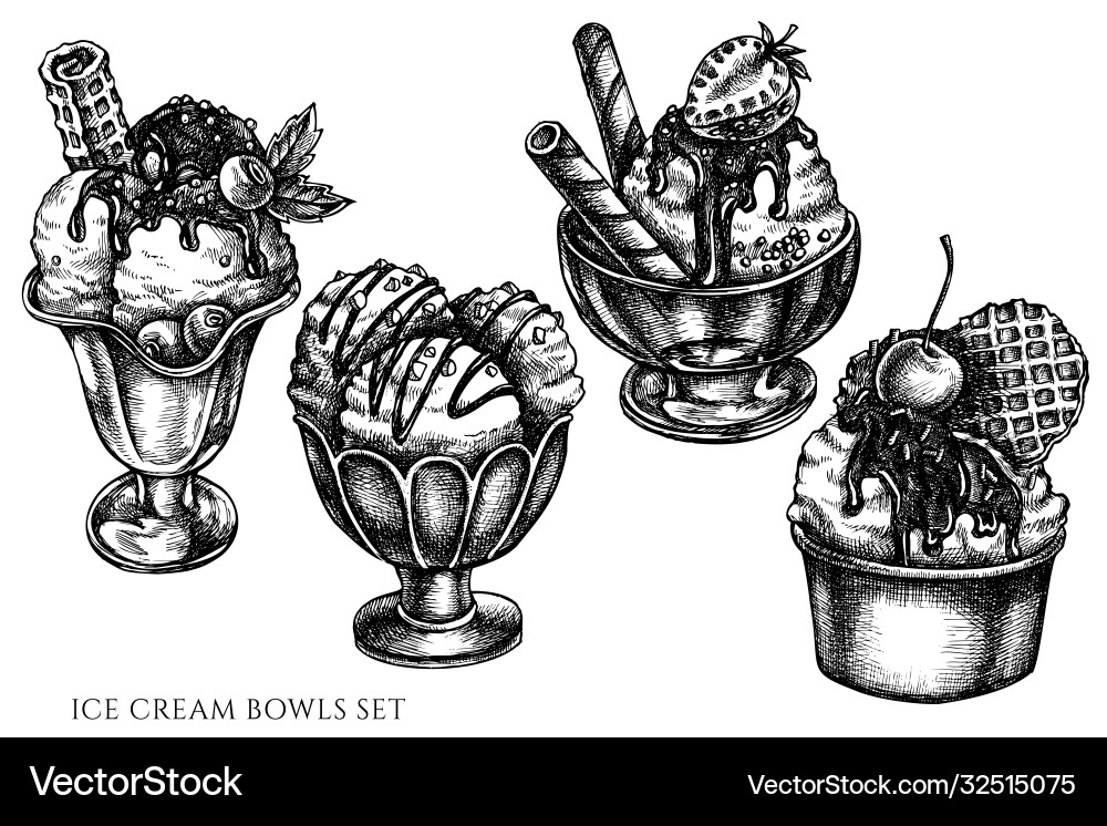 Set hand drawn black and white ice cream Vector Image