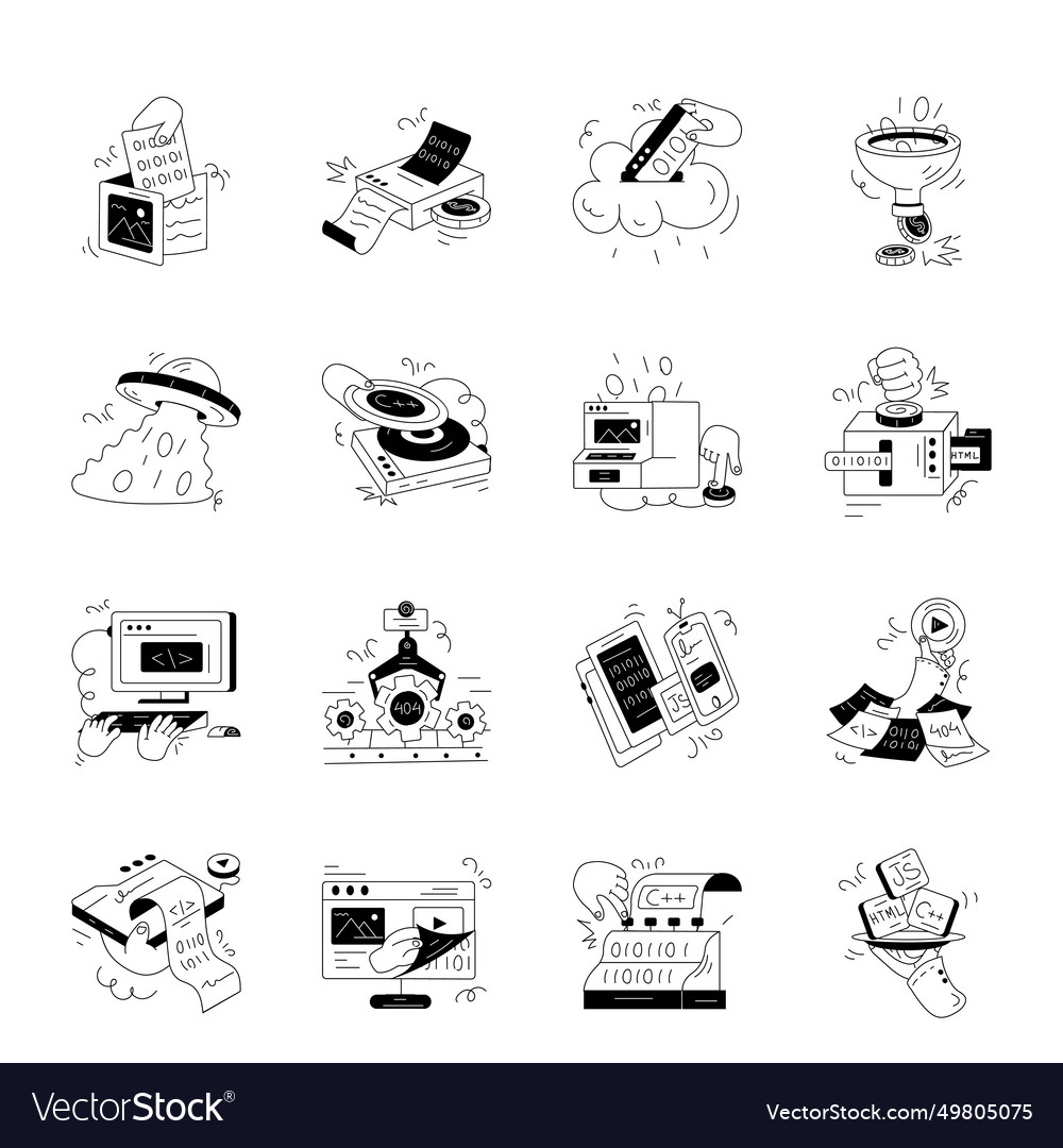 Set of web development doodle mini Royalty Free Vector Image