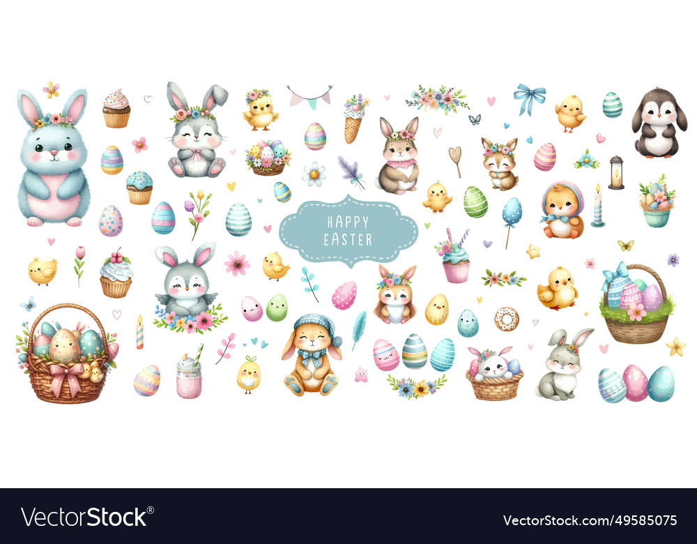 Watercolor Easter Elements Set Royalty Free Vector Image
