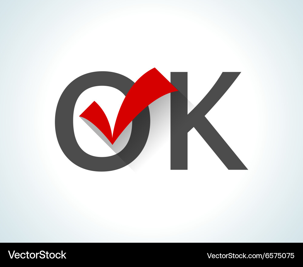 Word ok on white background with red tick Vector Image