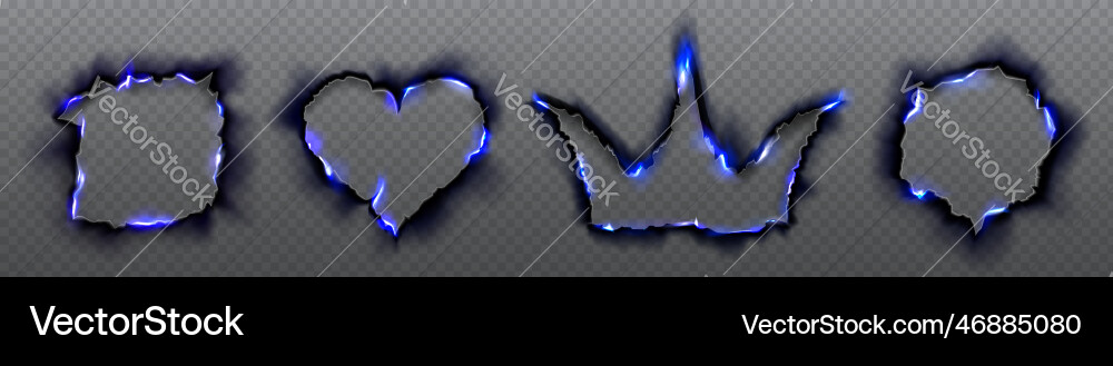 Blue burn hole frame with crown and heart shape Vector Image