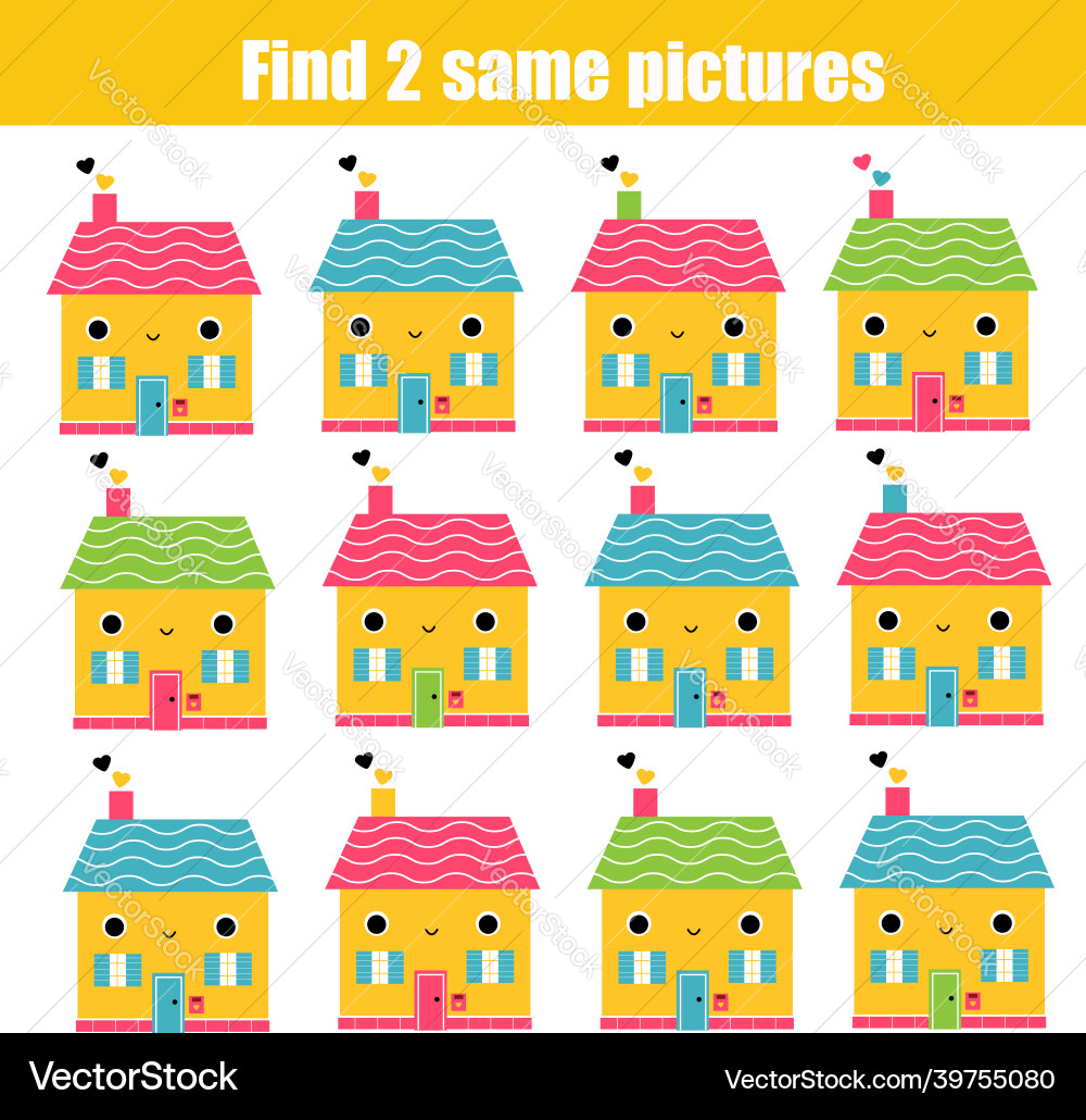 Children educational game find two same pictures Vector Image